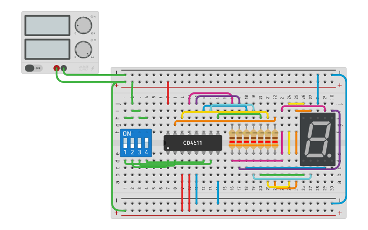Circuit design ACTIVIDAD 6: DECODIFICADOR DE 7 SEGMENTOS 4511 - Tinkercad