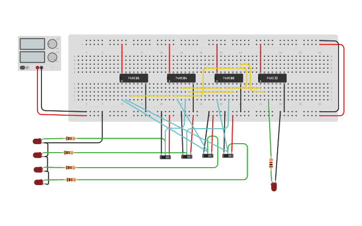 Circuit design Ex 9 4-bit magnitude comparator - Tinkercad