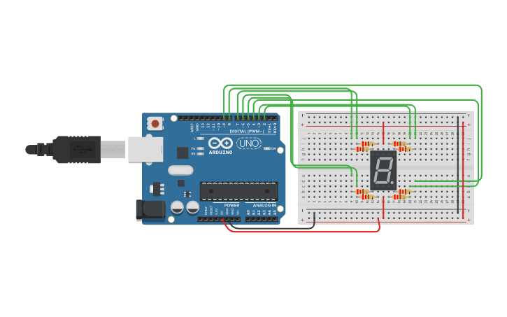 Circuit design 7 Segment Display - Single Digit Counter - Tinkercad