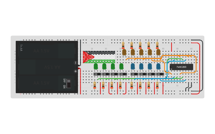 Circuit design 4-bit Adder - Tinkercad