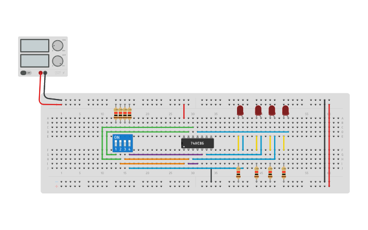 Circuit design BINARY TO GRAY CODE - Tinkercad