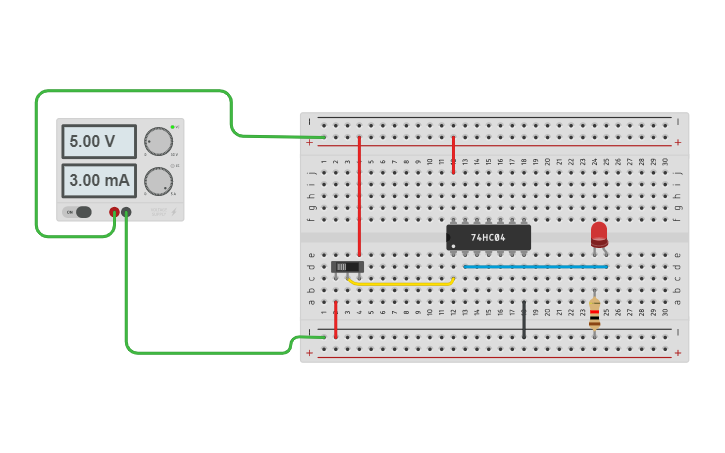 Circuit design NOT gate - Tinkercad