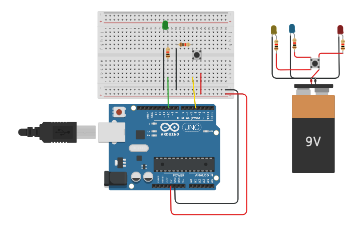 Circuit design interruptor com botão - Tinkercad
