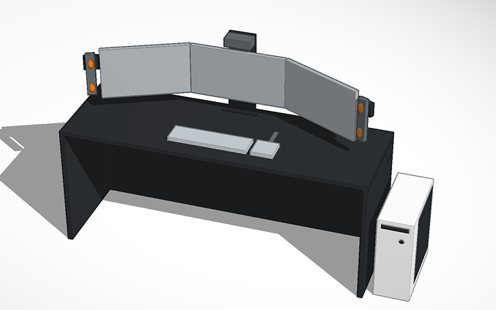 3D design 3 monitor desk setup - Tinkercad