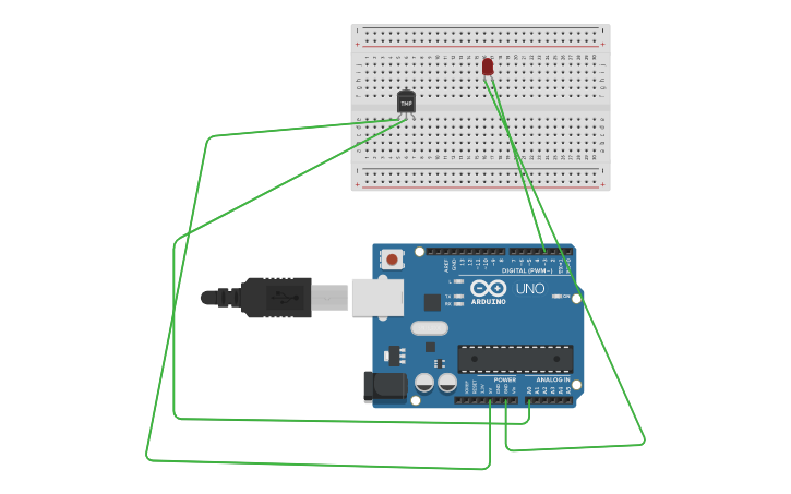 Circuit design temperature sensor using aurdino - Tinkercad