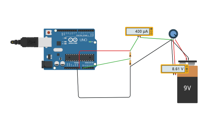 Circuit design Battery level indicator - Tinkercad