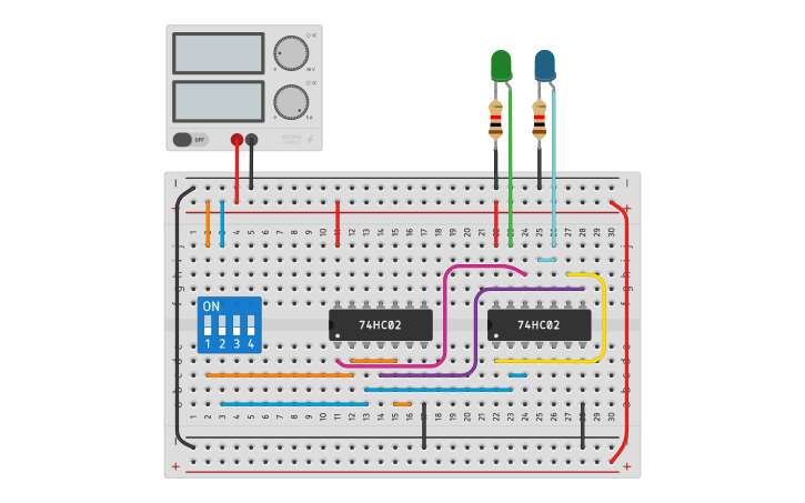 Circuit design Half Adder using NOR - Tinkercad