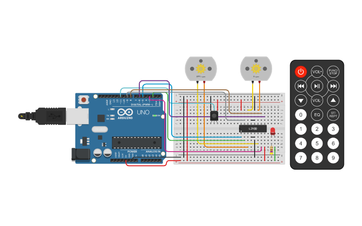 Circuit design Arduino Ponte H controlando 2 motores | Tinkercad