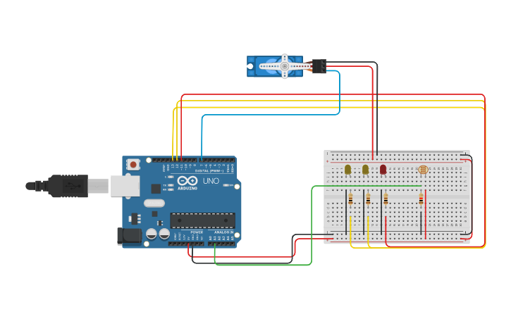 Circuit design fathiya palang pintu kereta api | Tinkercad