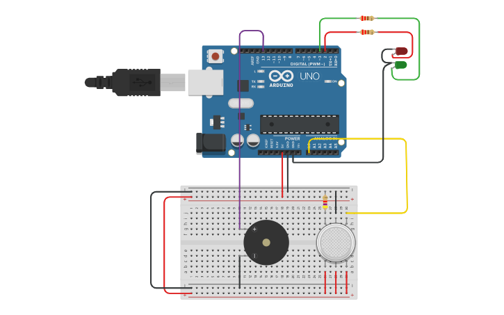 Circuit design Sensor de gas con alarma - Tinkercad