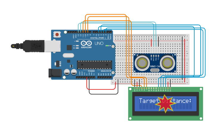 Circuit design Ultrasonic distance | Tinkercad