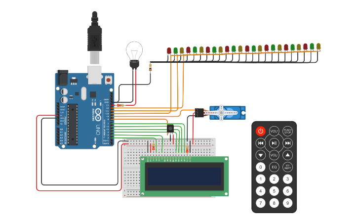 Circuit design Arduino lcd 16*2 c ИК пультом УМНЫЙ ДОМ - Tinkercad