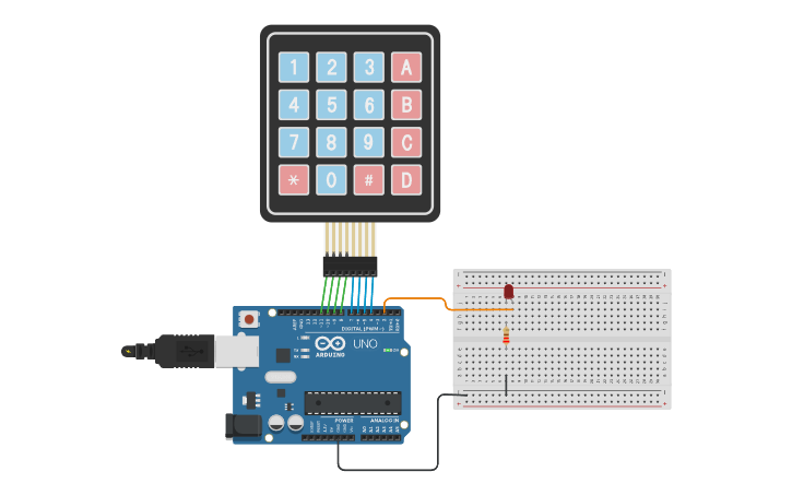 Circuit design Teclado matricial - Tinkercad
