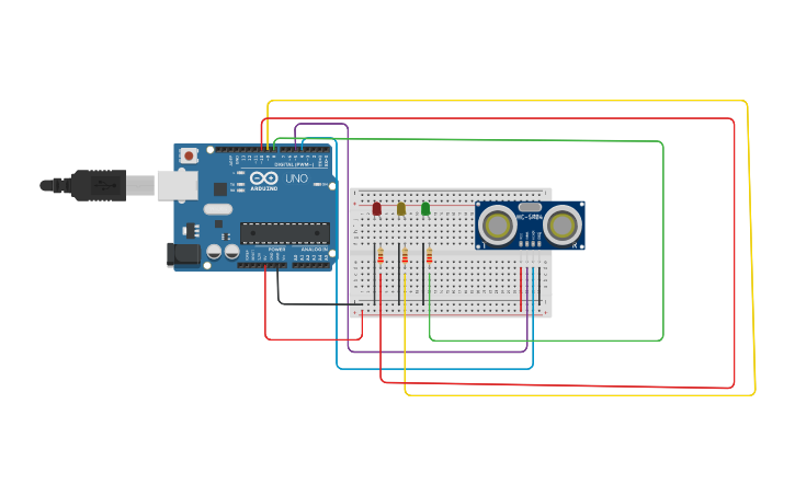 Circuit design Arduino com sensor de obstáculos ultrasônico HC-SRO4 ...
