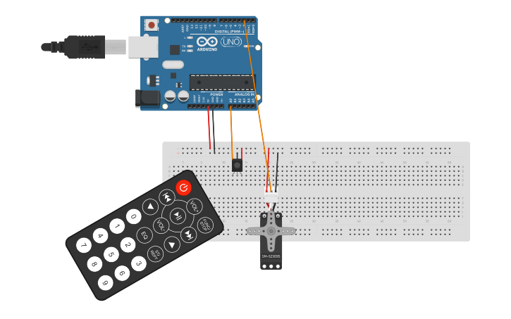 Circuit design IR controlled Servo Motors - Tinkercad