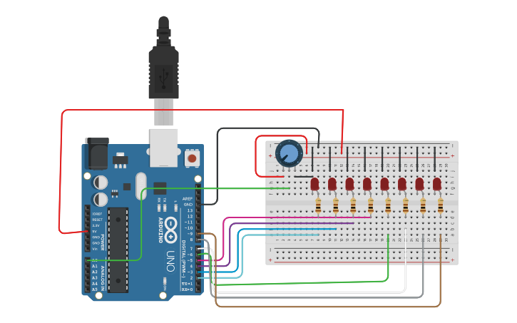 Circuit design LED Chaser - Tinkercad