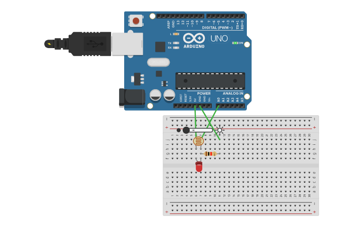 Circuit design Photosensor to light the room with LED - Tinkercad