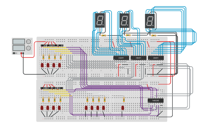 Circuit design 4 bit Adder - Tinkercad