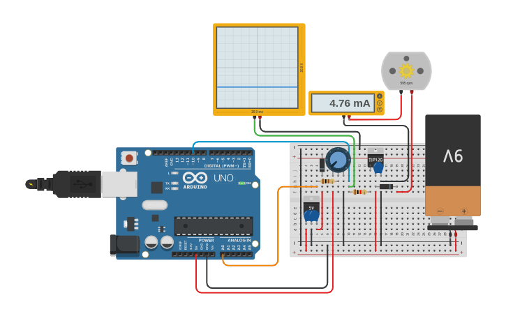 Circuit design DC Motor Controlled by TIP120 - Tinkercad