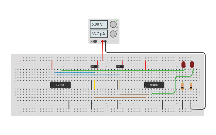 Circuit design HALF ADDER USING BASIC GATES | Tinkercad