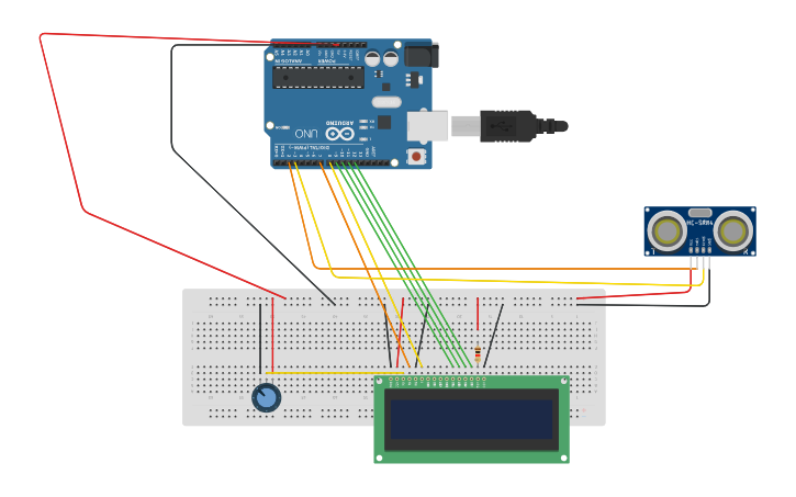 Circuit design Distance_with_LCD | Tinkercad