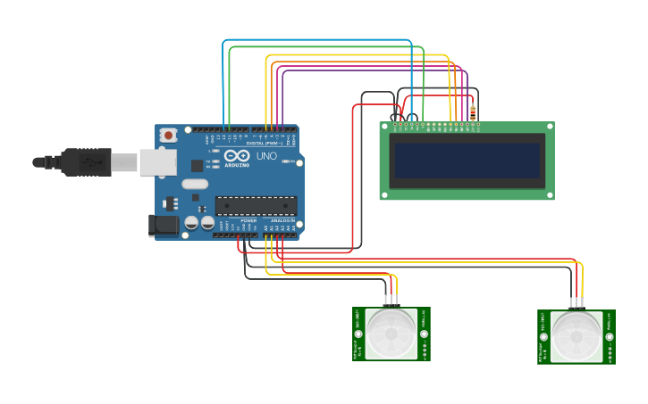 Circuit design Bidirectional Visitor Counter - Tinkercad