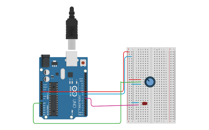 Circuit design Poténciometro | Tinkercad