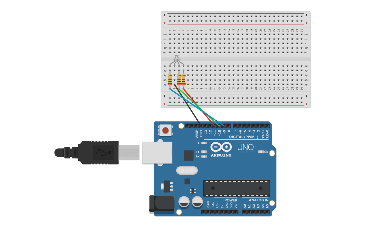 Circuit design Arduino Lesson 3. RGB LEDs - Tinkercad