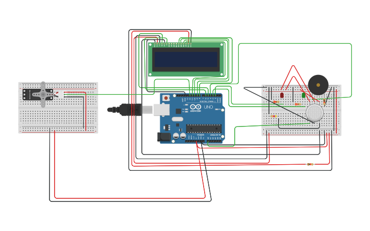 Circuit design MQ2 Gas Detecting alarming System - Tinkercad