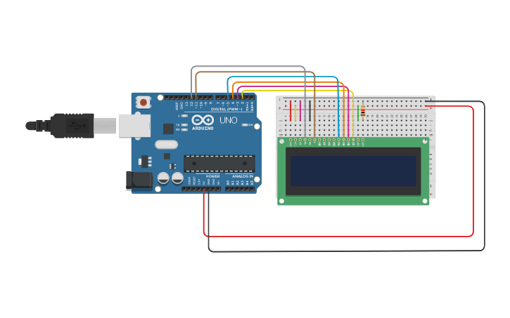 Circuit design ARDUINO MENGGUNAKAN LCD - Tinkercad