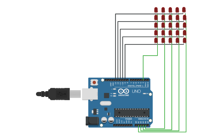Circuit design 5x5 LED Matrix - Tinkercad