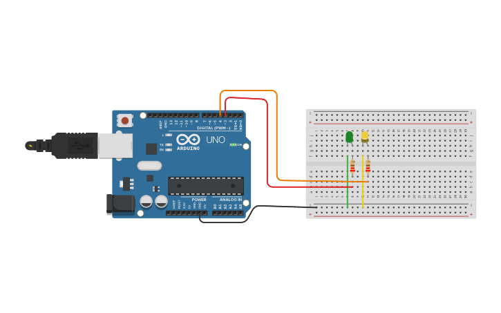 Circuit design proyecto_2 dos leds - Tinkercad