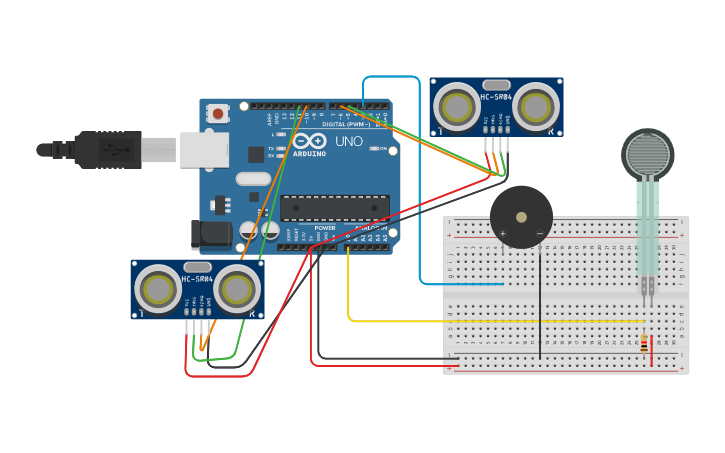 Circuit design Copy of Force sensor and visitor counter | Tinkercad