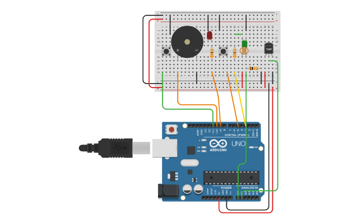 Circuit design A fire alarm system - Tinkercad