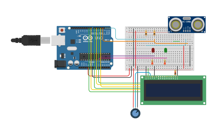 Circuit design Sensor Ultrasónico con LCD - Tinkercad