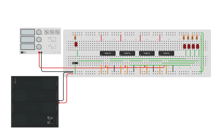 Circuit design Right Shift Registers - Tinkercad