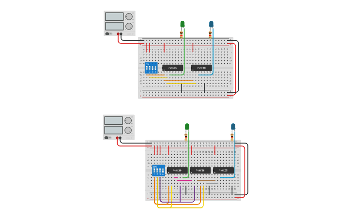 Circuit design Half Adder and Full Adder - Tinkercad