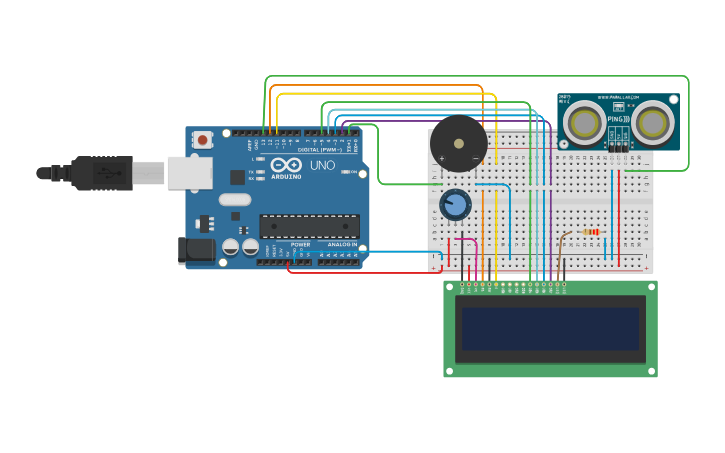 Circuit design Sensor de distancia | Tinkercad