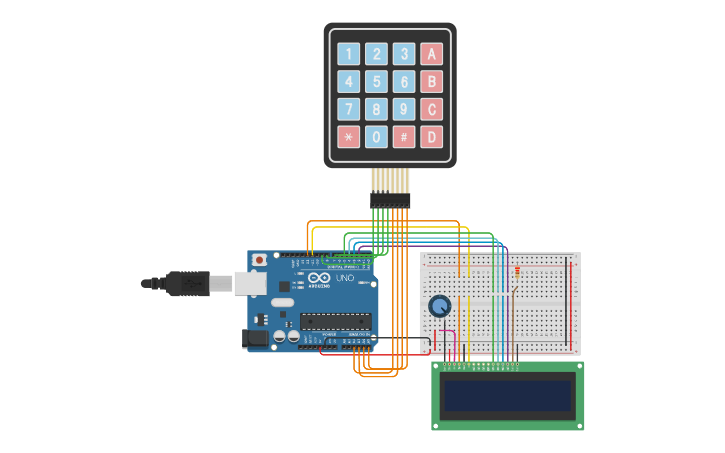 Circuit design keypad dengan lcd - Tinkercad