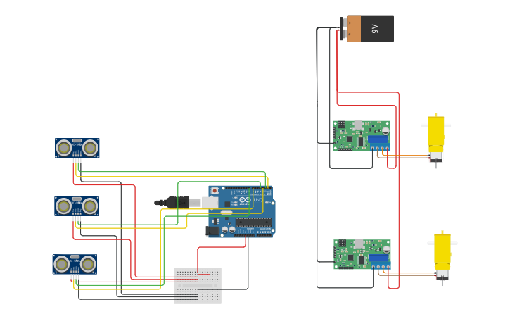 Circuit design Opstackle avoiding bot - Tinkercad