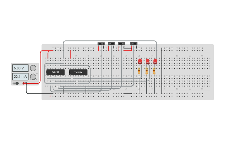 Circuit design IC 74LS02, IC 74LS04 - Tinkercad
