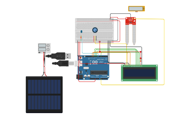 Circuit design Sistema de Riego Automatizado Grupo 5 - Tinkercad
