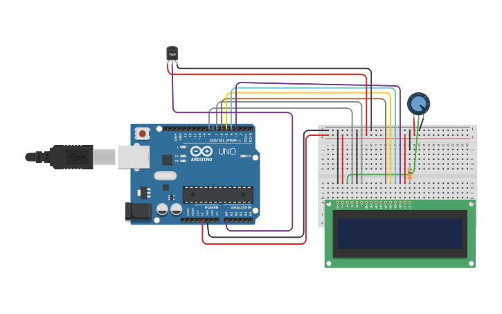 Circuit Design Temperature Sensor Using Lcd Display Tinkercad