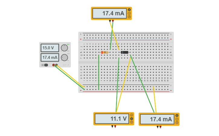 Circuit design dioda zener - Tinkercad