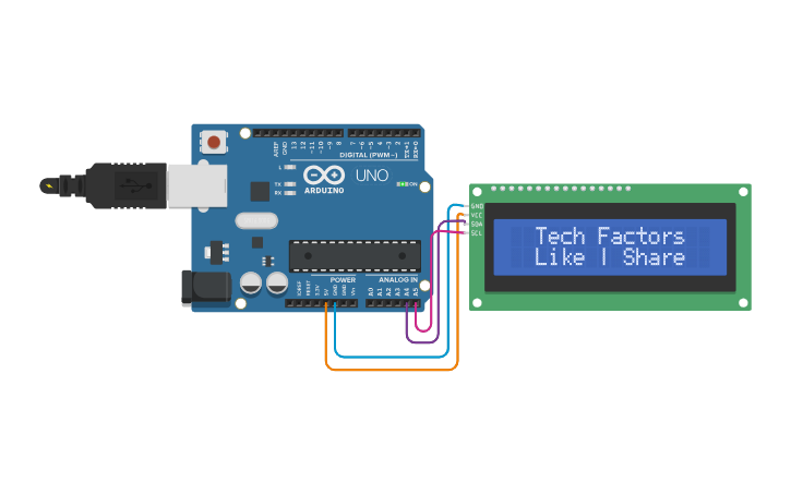 Circuit design Liquid Crystal Display l2C - Tinkercad