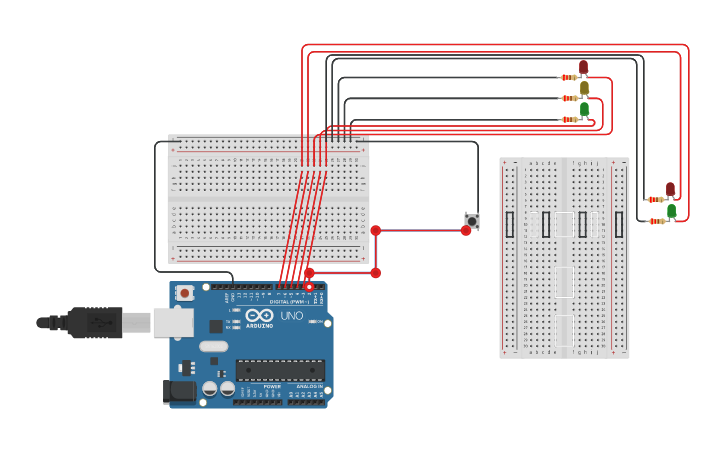 Circuit design Traffic Lights 2.0 | Tinkercad