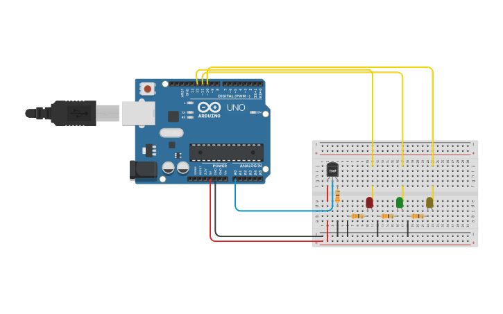 Circuit design Cuarto Bimestre | Sensor LM35 + LED - Tinkercad