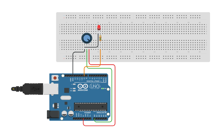 Circuit design Analog - Analog In Out Serial - Tinkercad