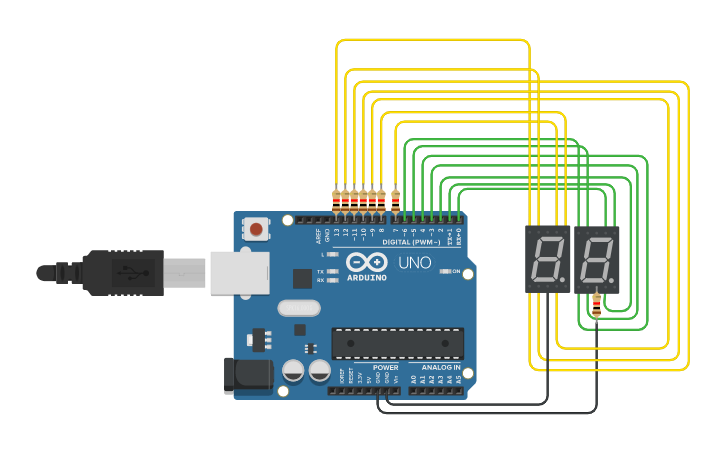 Circuit design Double Digit 7-Segment Display - Tinkercad