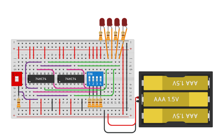 Circuit design Activity 4.1 - D flipflop as a Buffer Register - Tinkercad